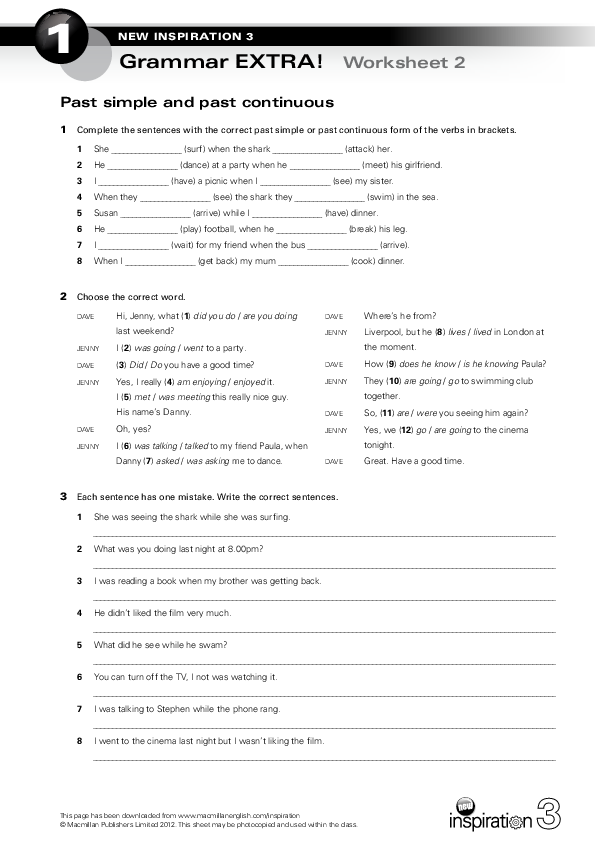 (PDF) Grammar EXTRA! Worksheet 2 Past simple and past continuous