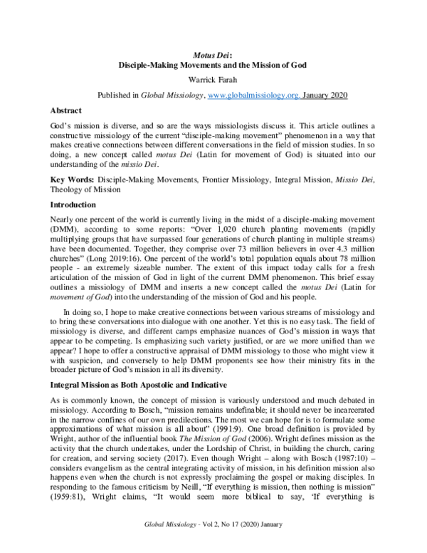 (PDF) Motus Dei: Disciple-Making Movements and the Mission of God