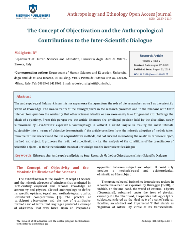 (PDF) The Concept of Objectivation and the Anthropological ...