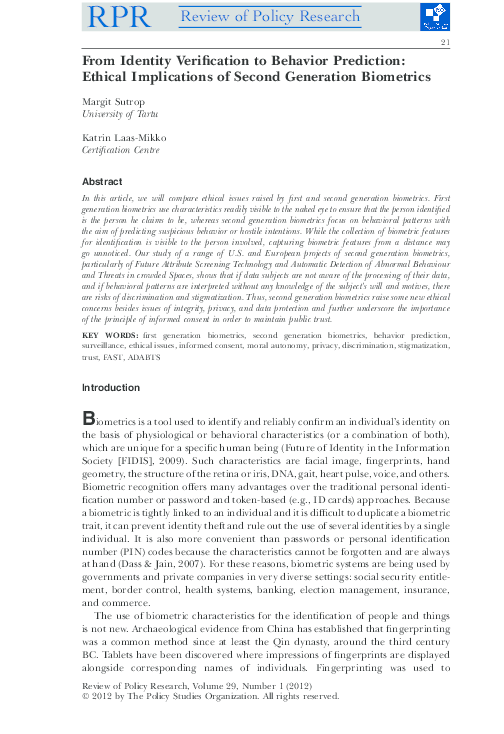 (PDF) From Identity Verification to Behavior Prediction: Ethical Implications of Second ...