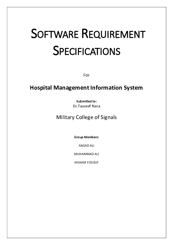 (DOC) SOFTWARE REQUIREMENT SPECIFICATIONS For Hospital Management ...