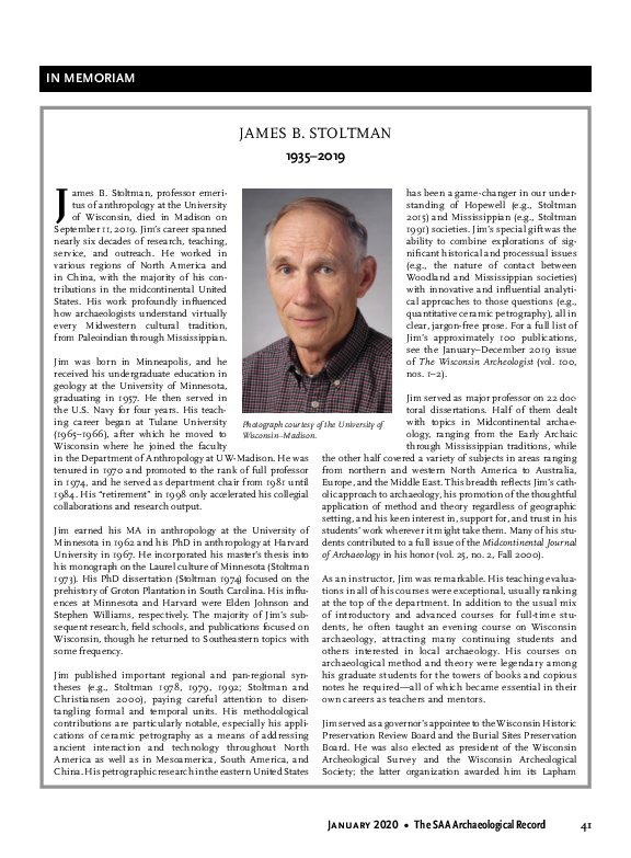 (PDF) In Memoriam: James B. Stoltman, 1935-2019