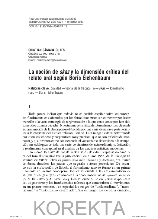 (PDF) La noción de skaz y la dimensión crítica del relato oral según ...