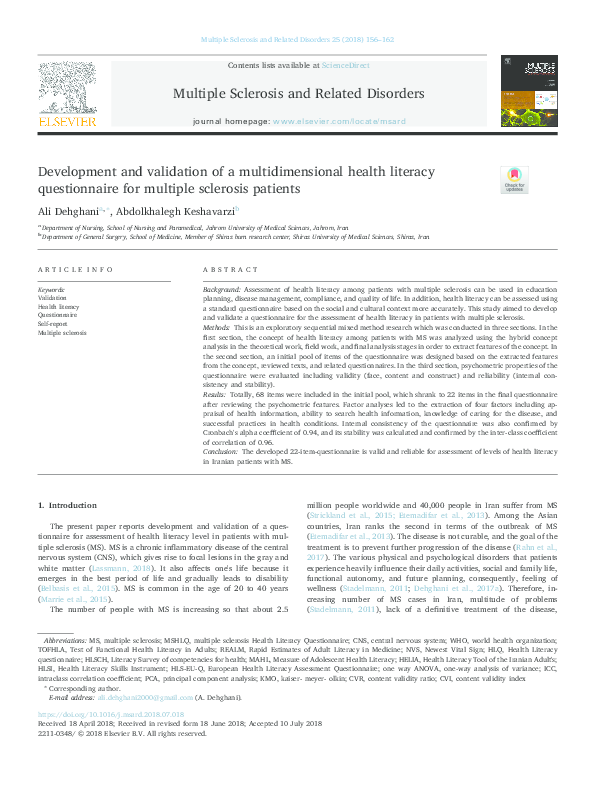 (PDF) Development and validation of a multidimensional health literacy questionnaire for ...