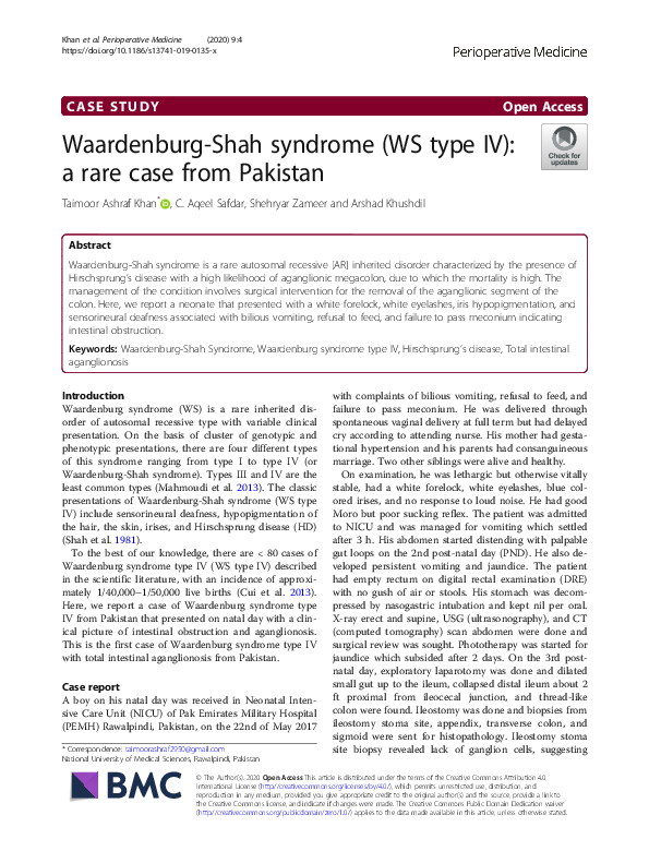 (PDF) Waardenburg-Shah syndrome (WS type IV): a rare case from Pakistan