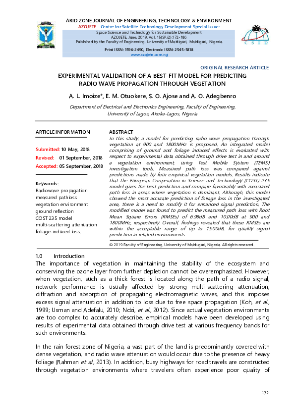 Pdf Experimental Validation Of A Best Fit Model For Predicting Radio Wave Propagation Through