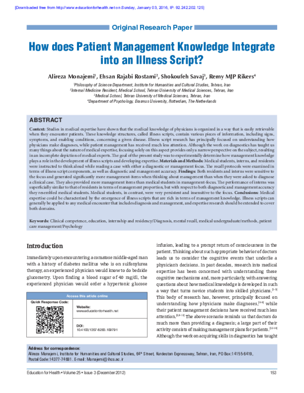 (PDF) How does Patient Management Knowledge Integrate into an Illness ...