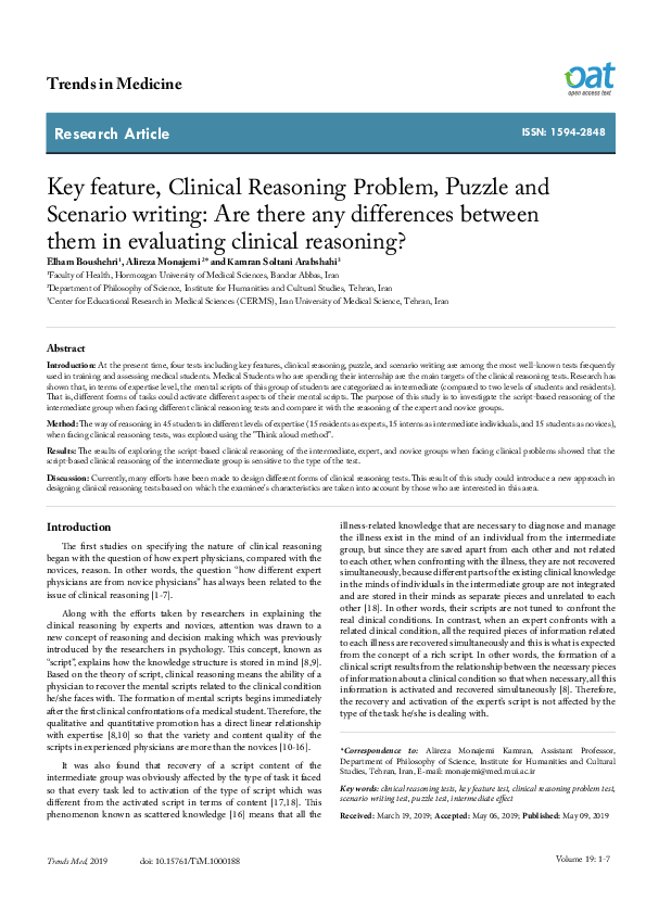 (PDF) Key feature, Clinical Reasoning Problem, Puzzle and Scenario ...
