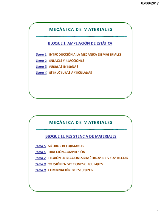 (PDF) MECÁNICA DE MATERIALES Tema 1. INTRODUCCIÓN A LA MECÁNICA DE MATERIALES