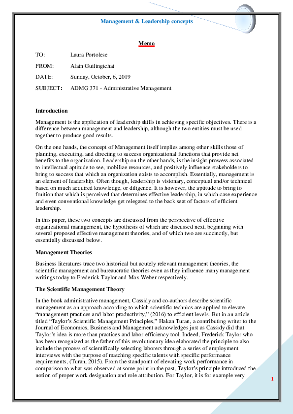 (DOC) Leadership Memo