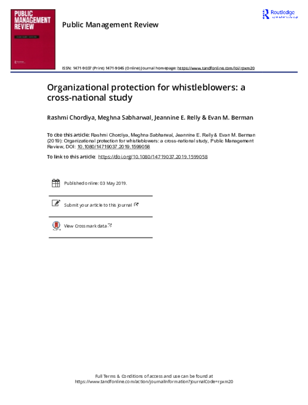 (PDF) Chordiya et al. PMR Organizational protection for whistleblowers ...