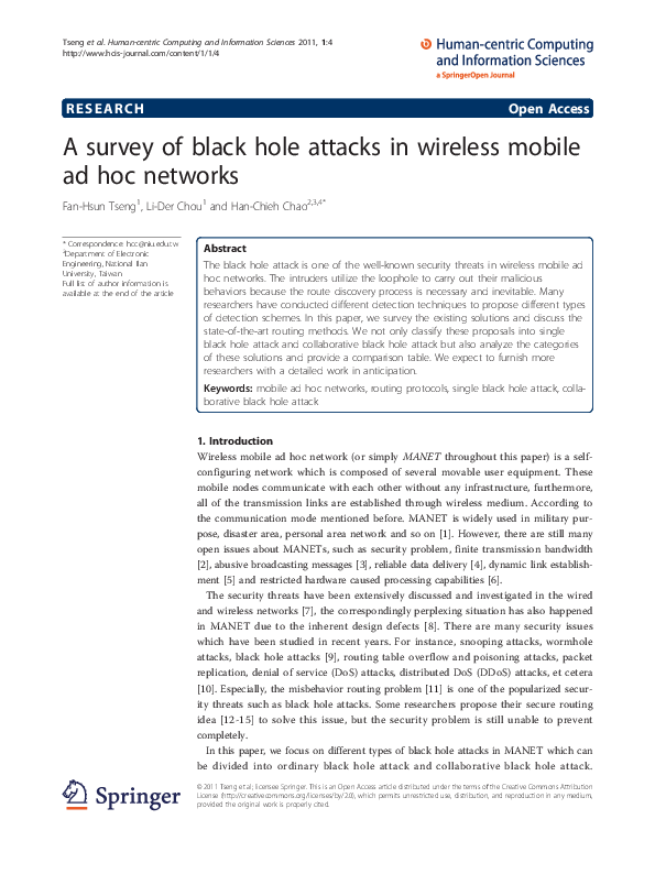 Pdf A Survey Of Black Hole Attacks In Wireless Mobile Ad Hoc Networks