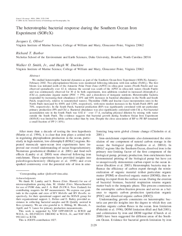 (PDF) The heterotrophic bacterial response during the Southern Ocean ...