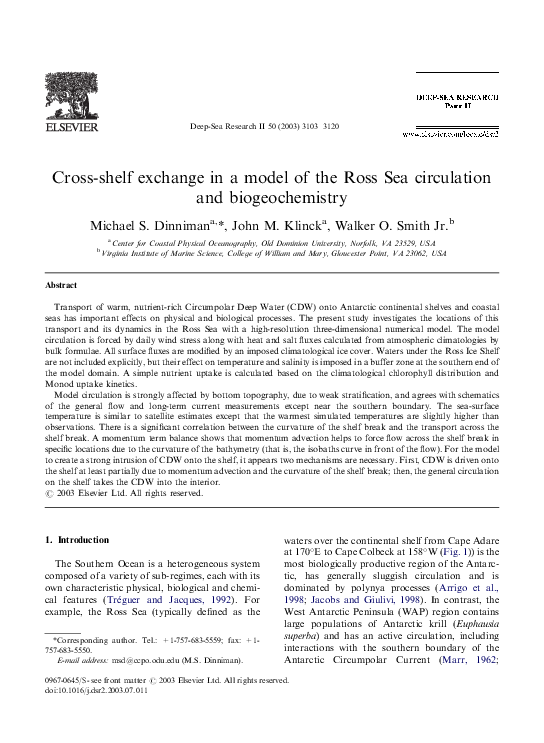 (PDF) Cross-shelf exchange in a model of the Ross Sea circulation and biogeochemistry