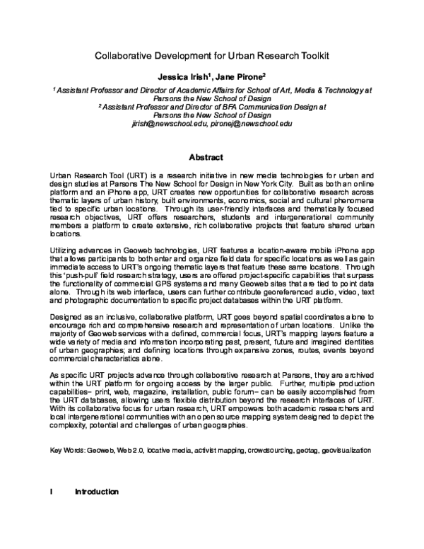 (PDF) Collaborative Development for Urban Research Toolkit