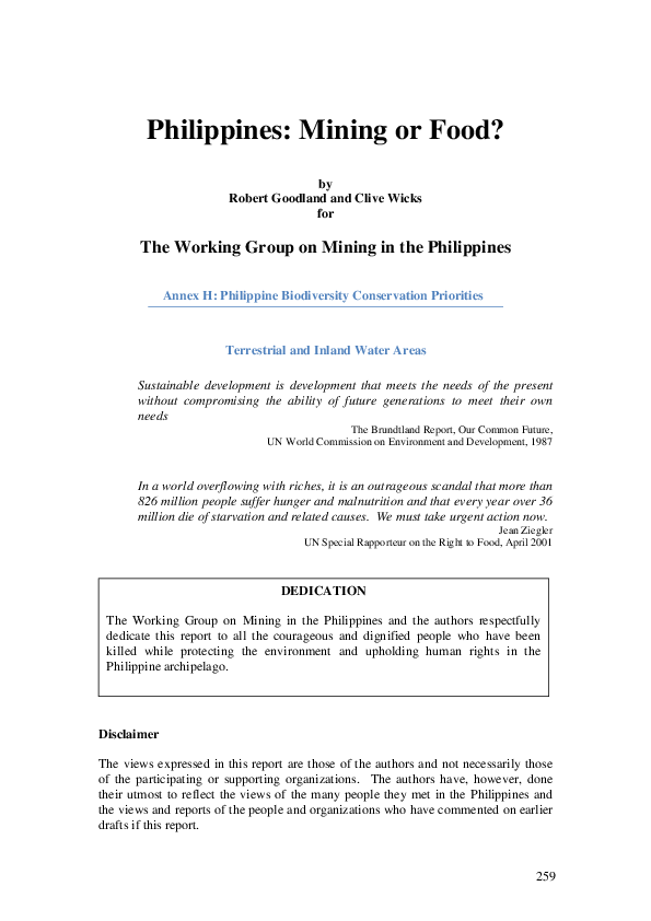 (PDF) Philippines: Mining or Food? The Working Group on Mining in the ...