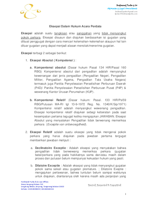 (PDF) Eksepsi Dalam Hukum Acara Perdata
