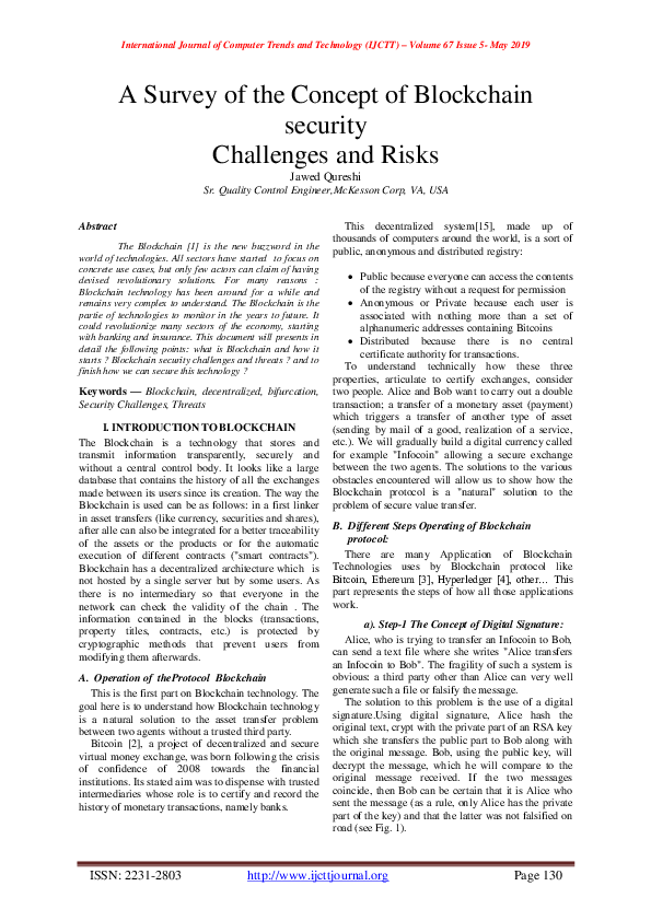 (PDF) A Survey of the Concept of Blockchain security Challenges and Risks