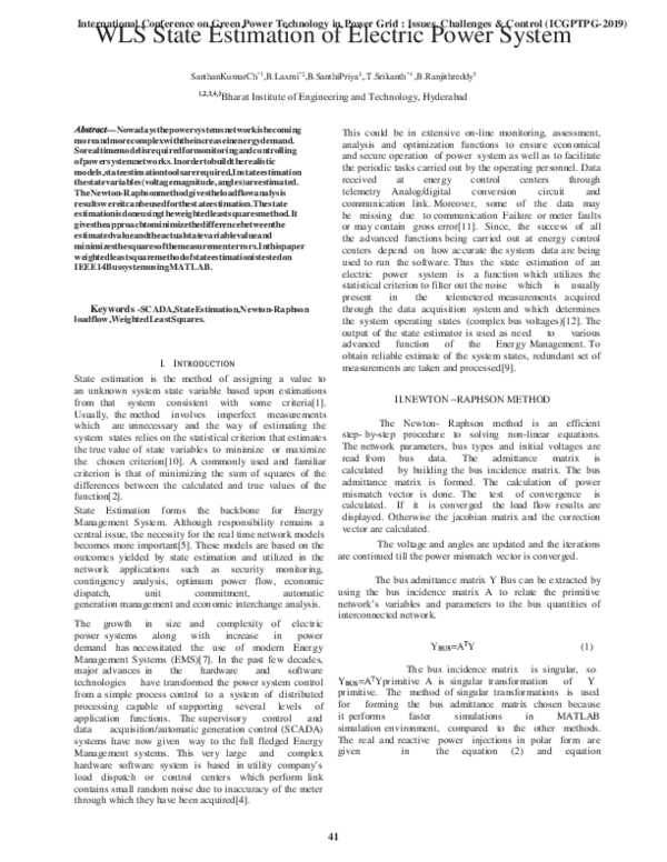 Pdf Wls State Estimation Of Electric Power System