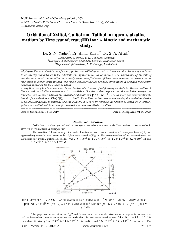 (PDF) Oxidation of Xylitol, Gulitol and Tallitol in aqueous alkaline ...
