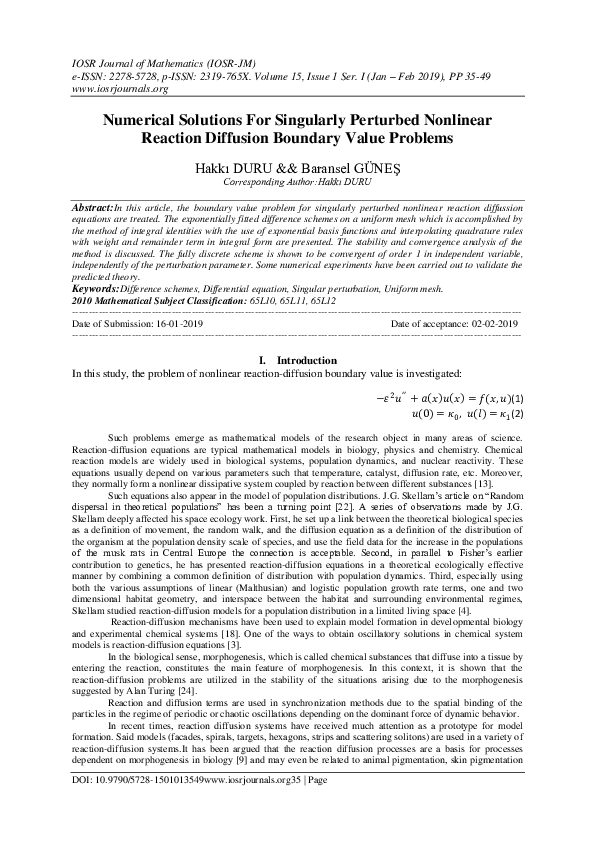 (PDF) Numerical Solutions For Singularly Perturbed Nonlinear Reaction Diffusion Boundary Value ...