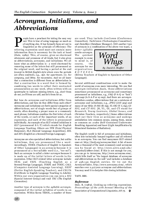 (PDF) Acronyms, Initialisms, and Abbreviations
