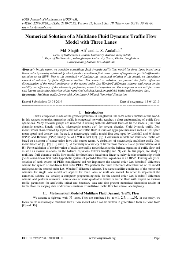 Pdf Numerical Solution Of A Multilane Fluid Dynamic Traffic Flow Model With Three Lanes
