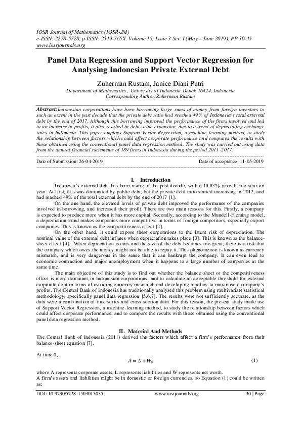 Pdf Panel Data Regression And Support Vector Regression For Analysing