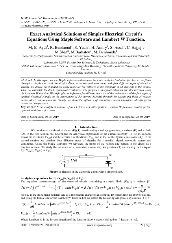(PDF) Exact Analytical Solutions of Simples Electrical Circuit's ...