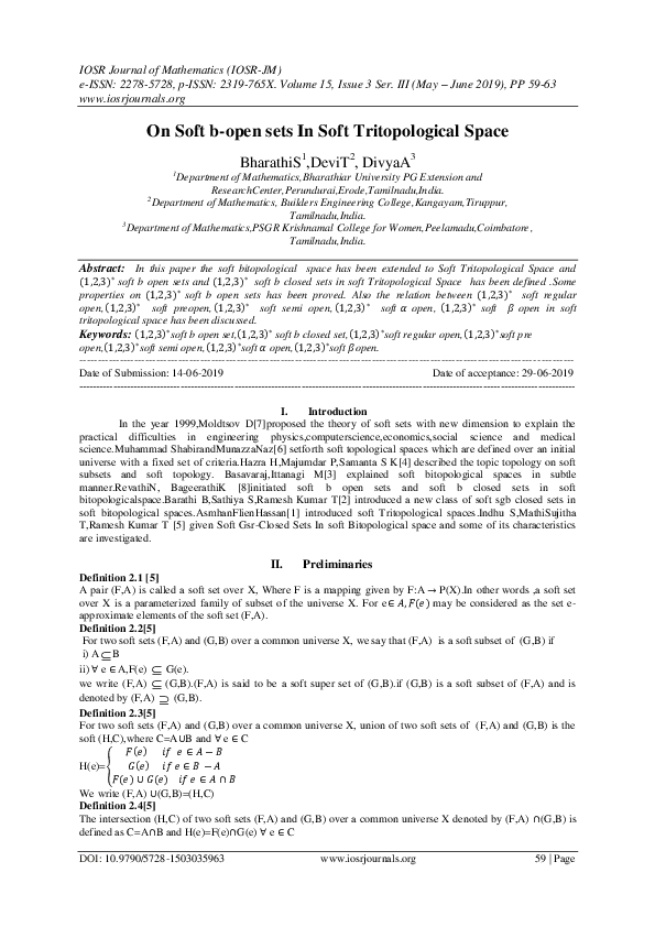 (PDF) On Soft b-open sets In Soft Tritopological Space