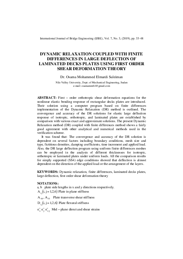 Pdf Dynamic Relaxation Coupled With Finite Differences In Large