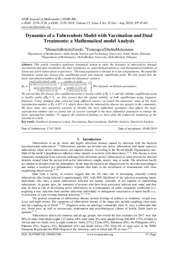 Pdf Dynamics Of A Tuberculosis Model With Vaccination And Dual Treatments A Mathematical