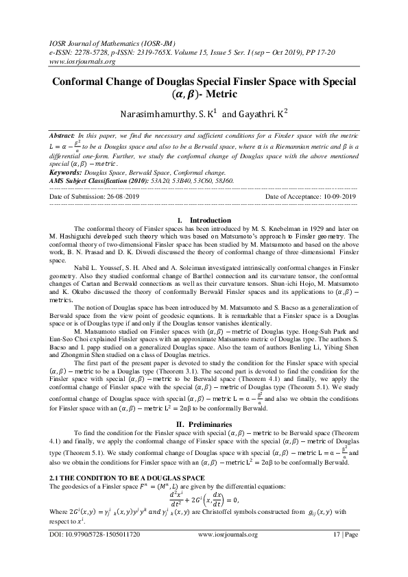 (PDF) Conformal Change of Douglas Special Finsler Space with Special (𝜶 ...