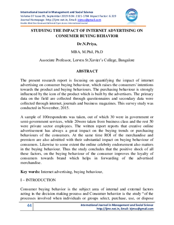 (PDF) STUDYING THE IMPACT OF INTERNET ADVERTISING ON CONSUMER BUYING ...
