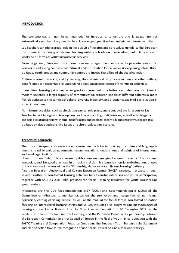 (DOC) Non-formal methods for introducing to culture and language