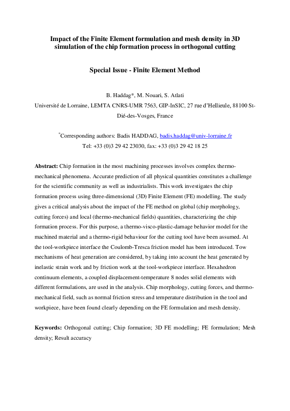 Pdf Impact Of The Finite Element Formulation And Mesh Density In 3d