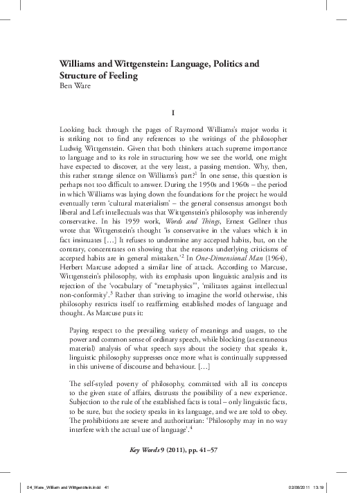 (PDF) Wittgenstein and Raymond Williams: Language, Politics and ...