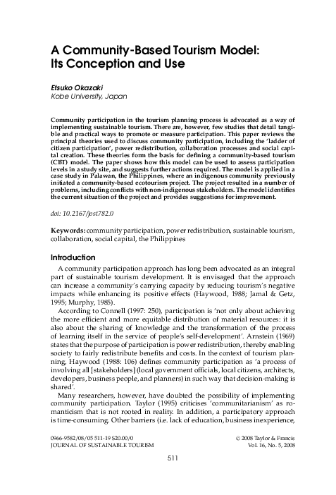 (PDF) A Community-Based Tourism Model: Its Conception and Use