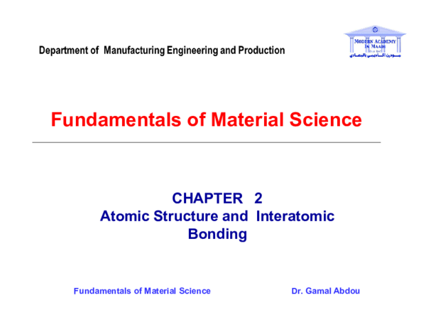 (PDF) Fundamentals of Material Science CHAPTER 2 Atomic Structure and Interatomic Bonding ...