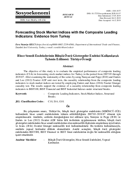 (PDF) Forecasting Stock Market Indices with the Composite Leading Indicators: Evidence from Turkey