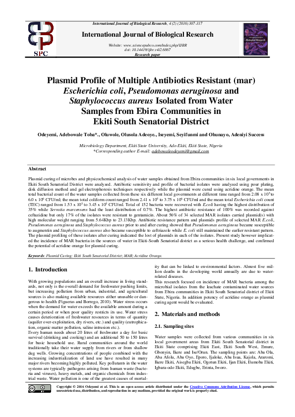 (PDF) International Journal of Biological Research Plasmid Profile of ...