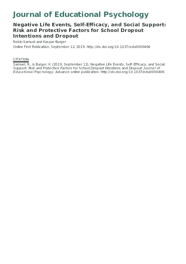 (PDF) Negative Life Events, Self-Efficacy, and Social Support: Risk and ...