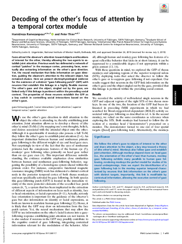 (PDF) Decoding of the other's focus of attention by a temporal cortex module