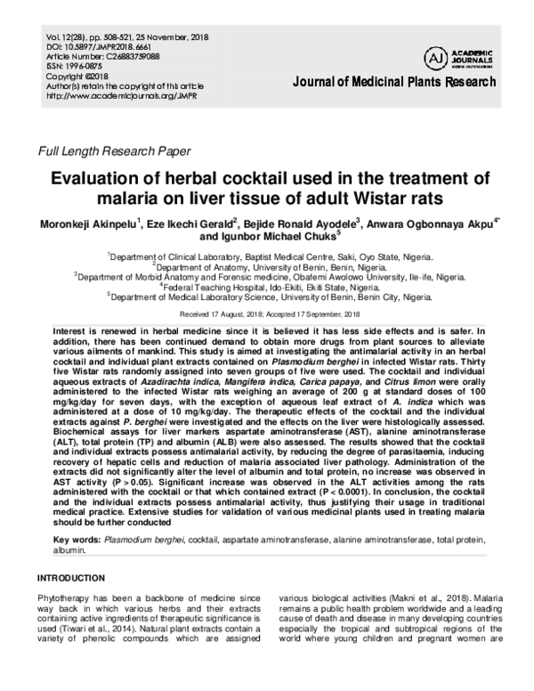 (PDF) Journal of Medicinal Plants Research Evaluation of herbal ...