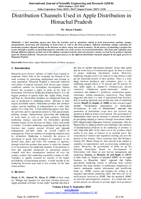 (PDF) Distribution Channels Used in Apple Distribution in Himachal Pradesh