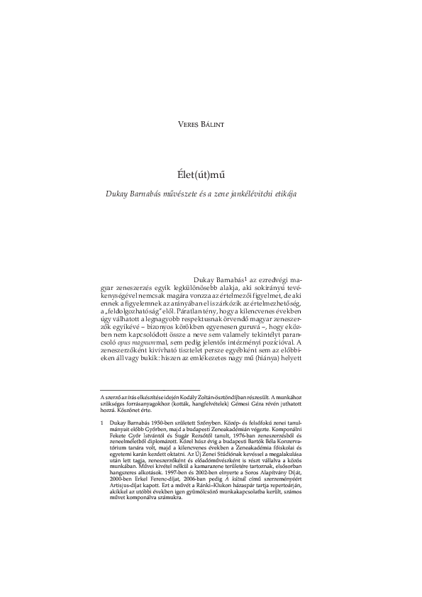 (PDF) Élet(út)mű. Dukay Barnabás és a zene jankélévitchi etikája