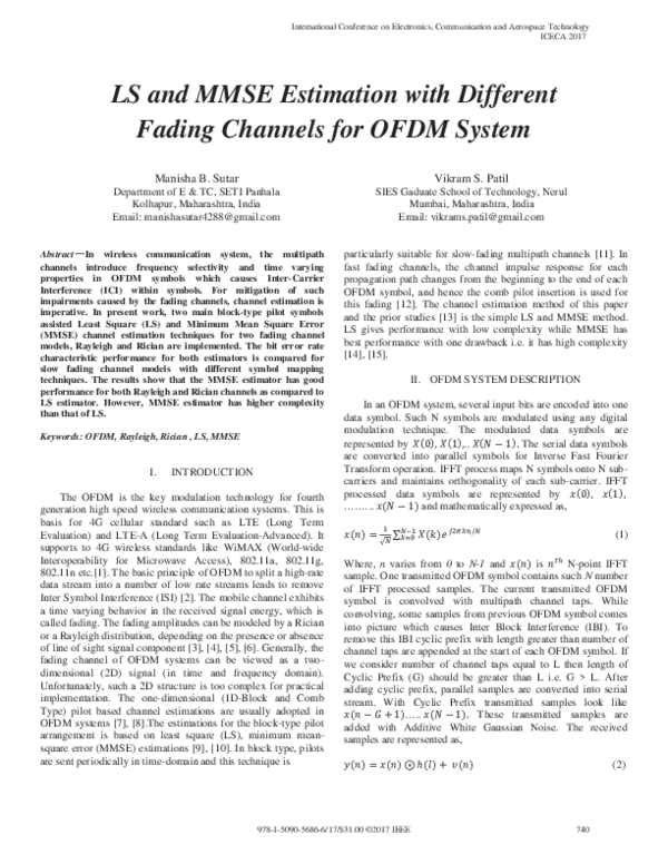 (PDF) LS and MMSE Estimation with Different Fading Channels for OFDM System