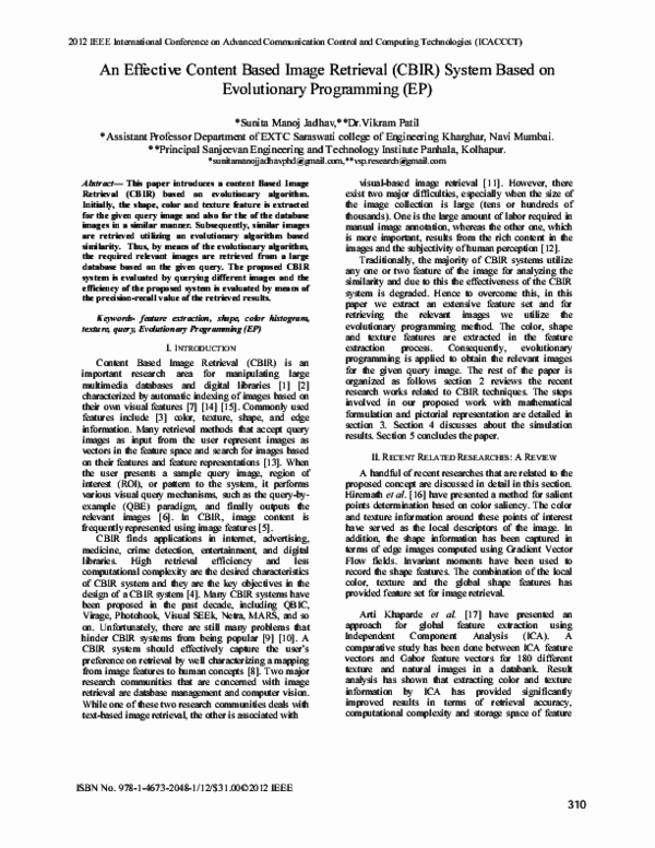 Pdf Evolutionary Algorithm For Image Retrieval