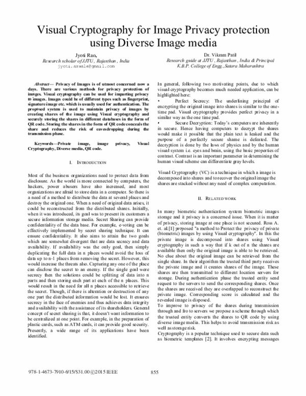 (PDF) Visual Cryptography for Image Privacy protection using Diverse ...
