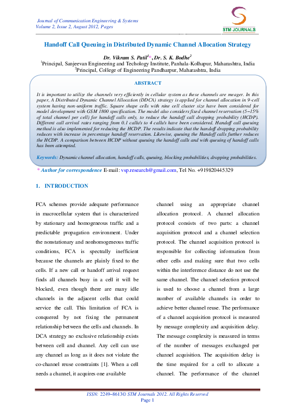 (PDF) Handoff Call Queuing in Distributed Dynamic Channel Allocation ... (PDF) Handoff Call Queuing in Distributed Dynamic Channel Allocation ...